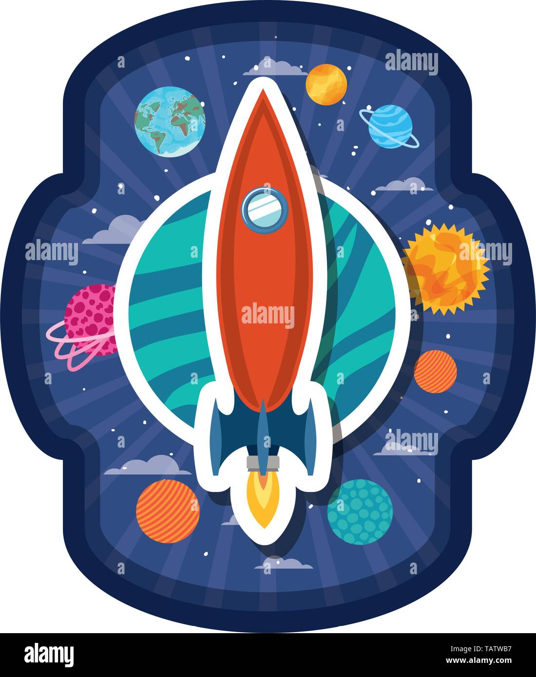 frame with rocket flying and planets of the solar system Stock Vector ...