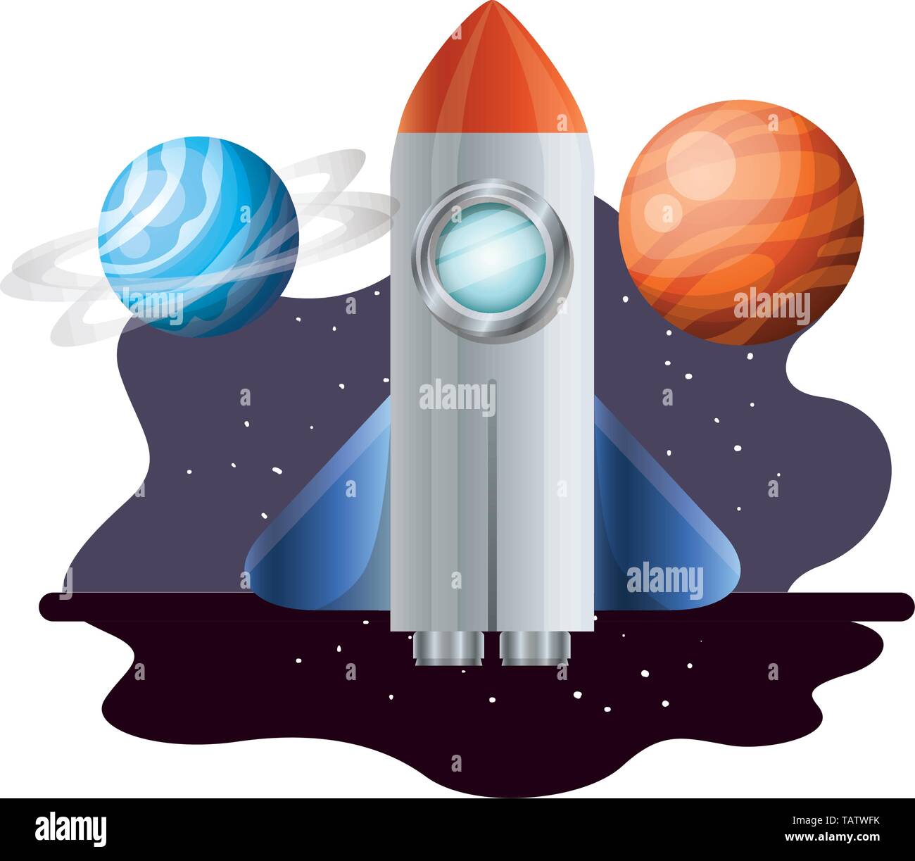 rocket flying with planets of the solar system background Stock Vector ...