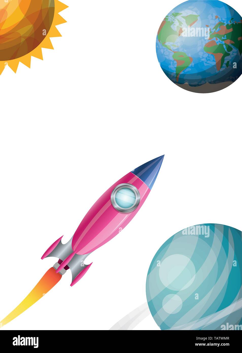 rocket flying with planets of the solar system background Stock Vector ...