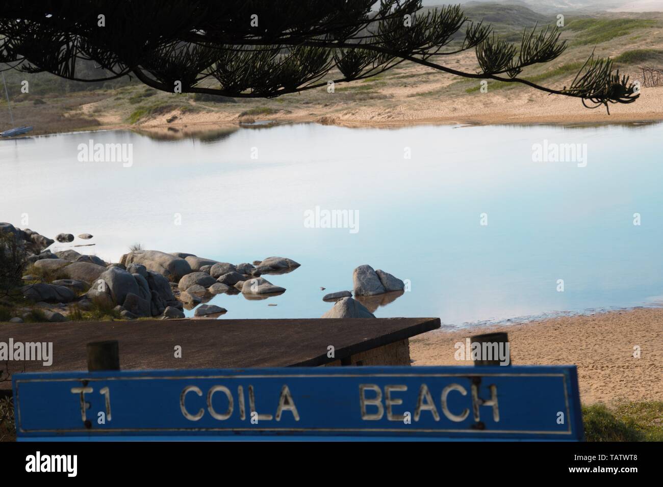 Coila beach, fine gold sand and warm Australian ocean water Stock Photo ...
