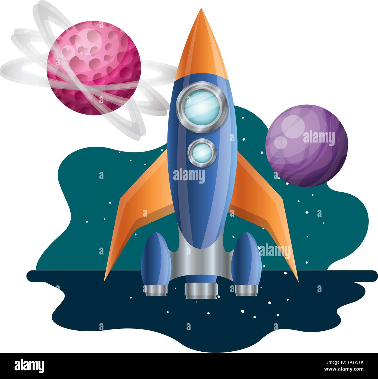 rocket flying with planets of the solar system background Stock Vector ...