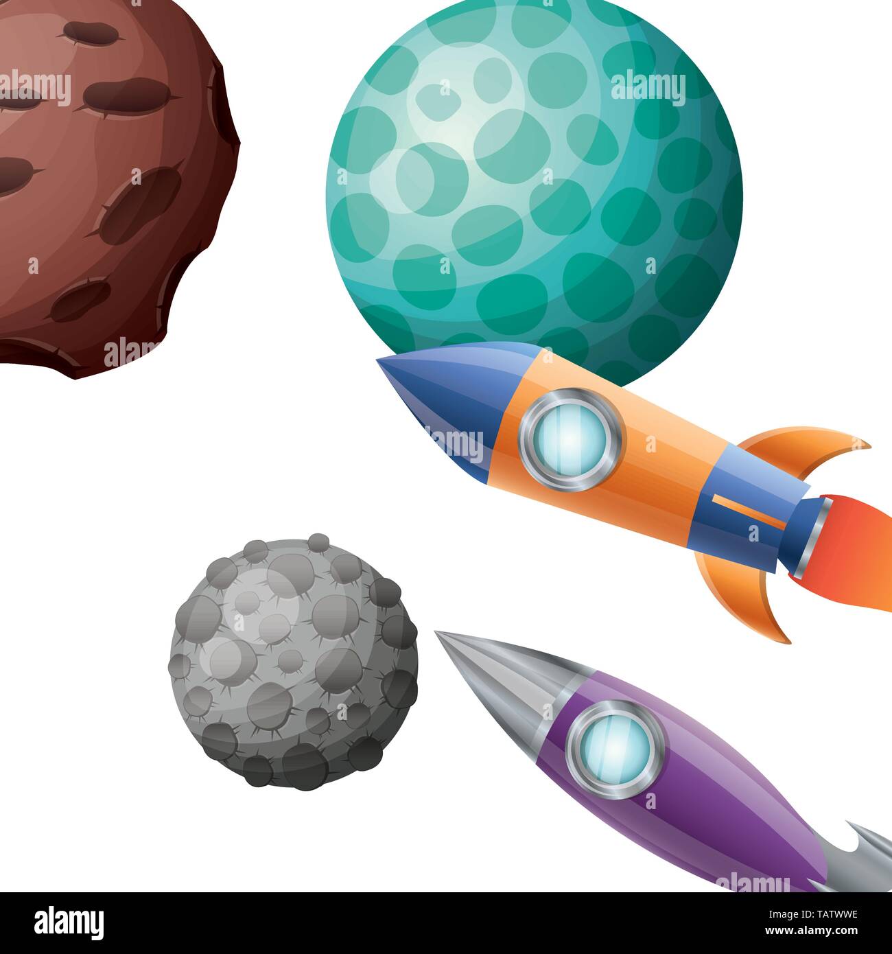 rockets flying with planets of the solar system background Stock Vector ...