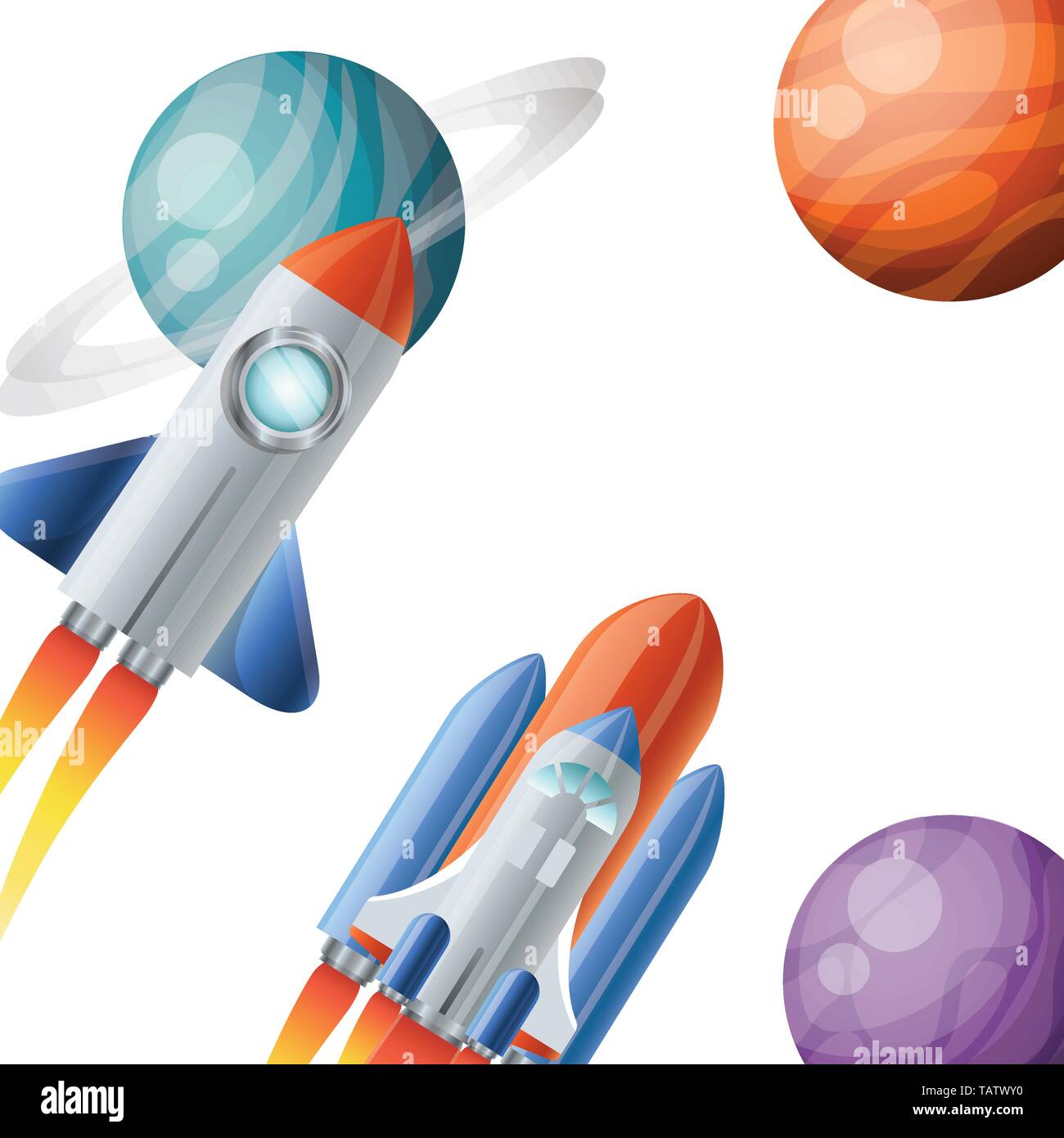 rockets flying with planets of the solar system background Stock Vector ...