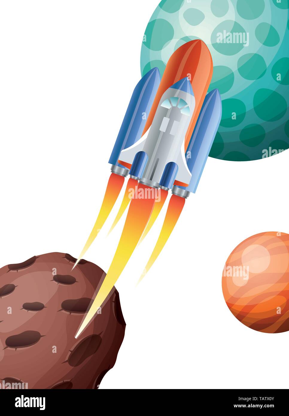 rocket flying with planets of the solar system background Stock Vector ...