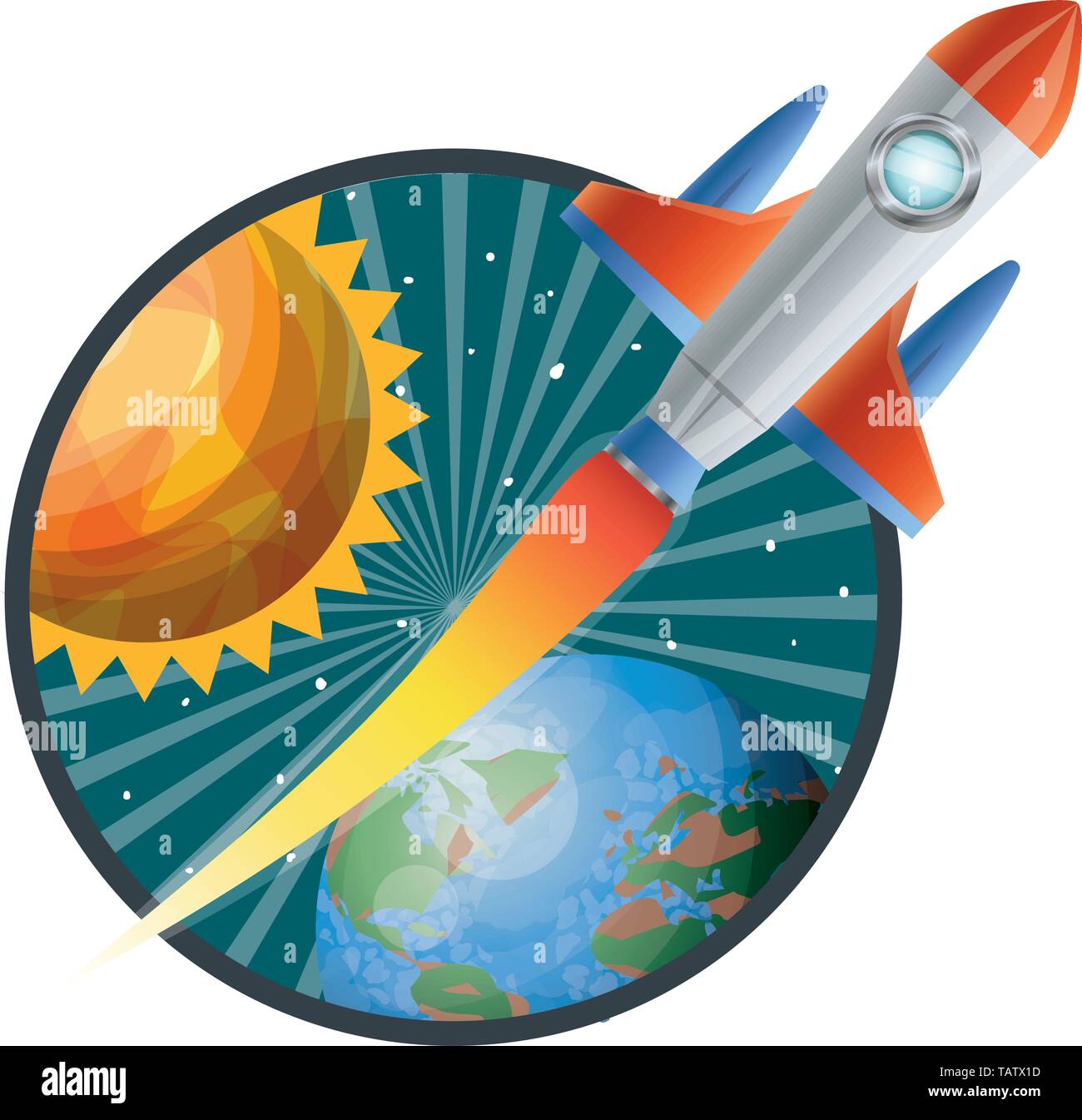 frame with rocket flying and planets of the solar system Stock Vector ...