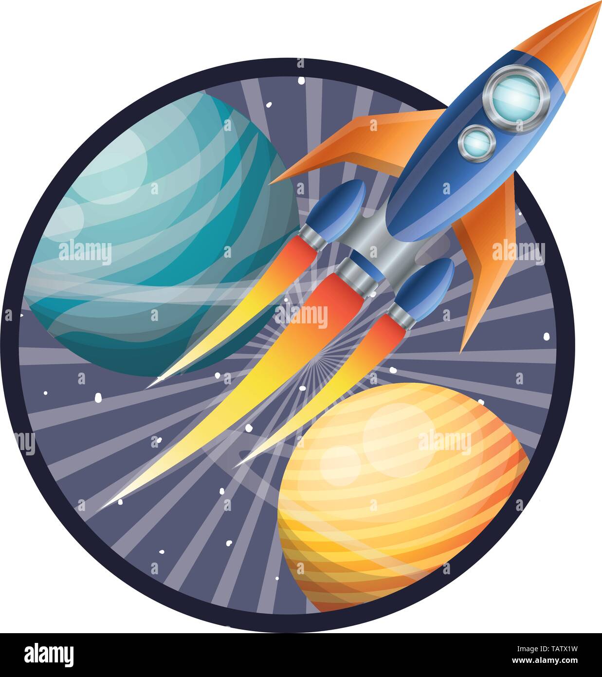 frame with rocket flying and planets of the solar system Stock Vector ...