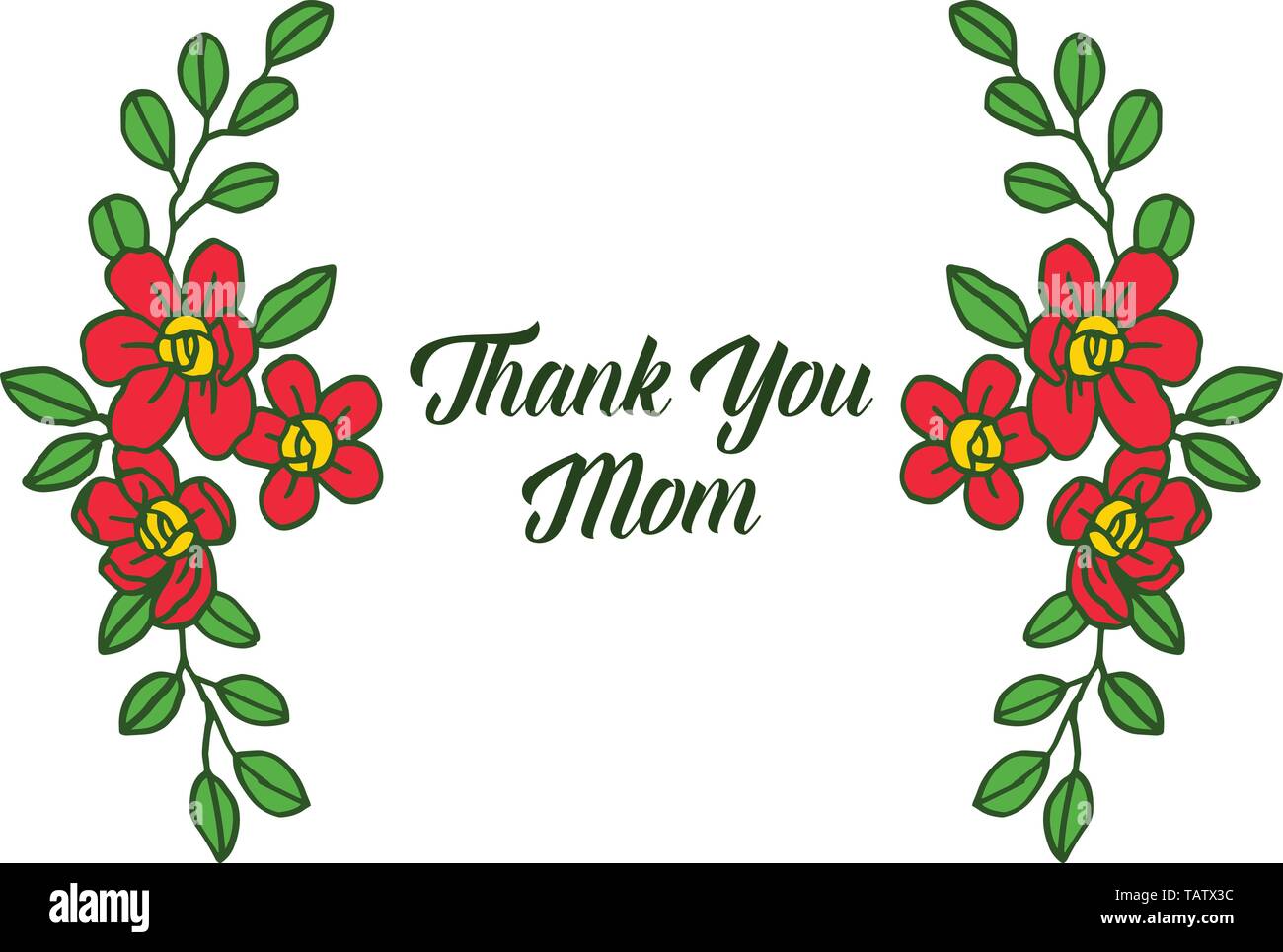 Vector illustration card design thank you mom with various bright ...