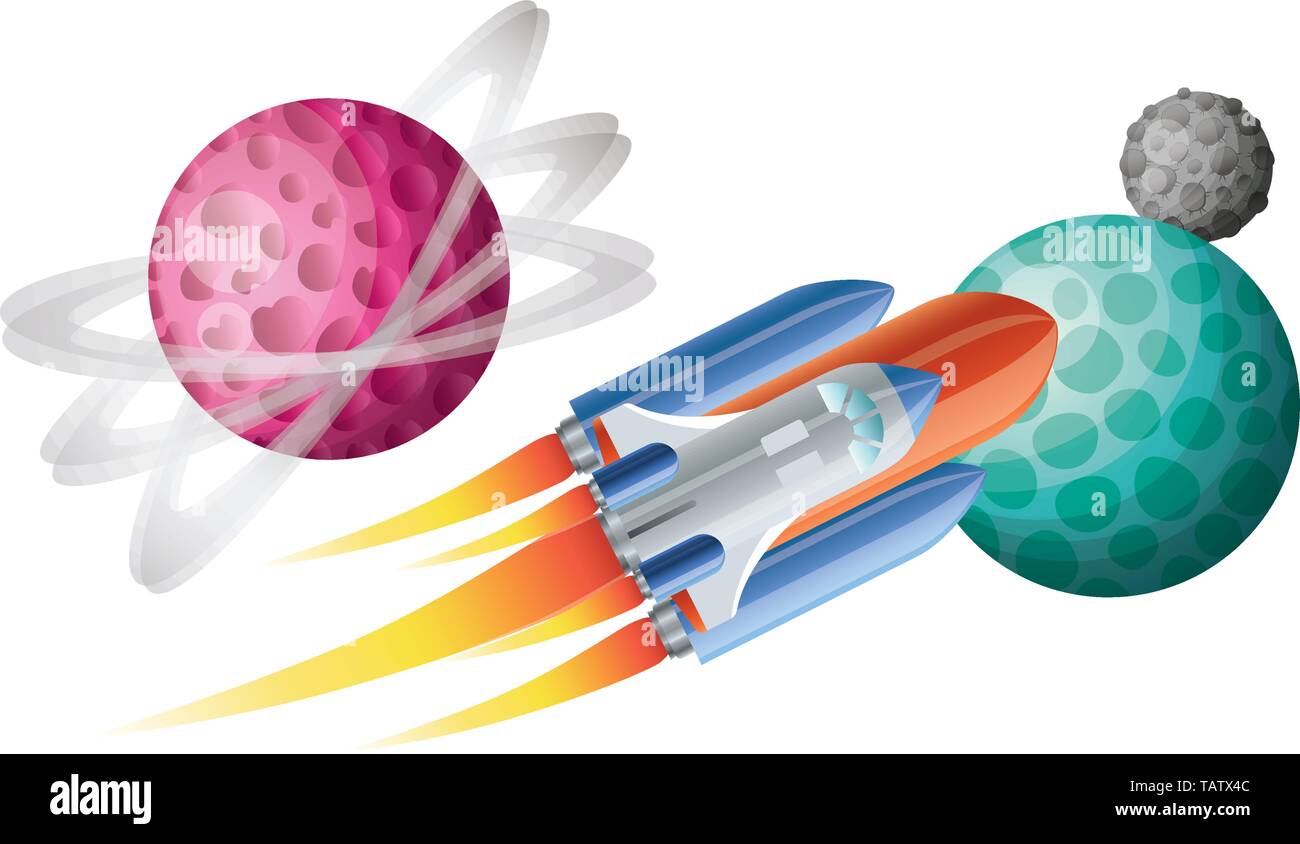 rocket flying with planets of the solar system background Stock Vector ...