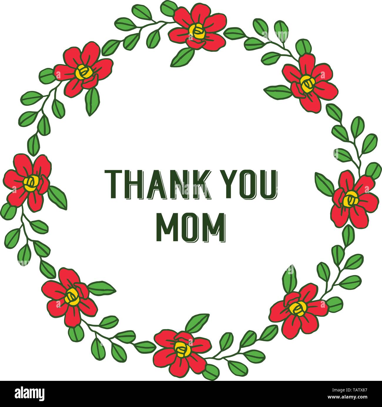 Vector illustration card design thank you mom with various bright ...