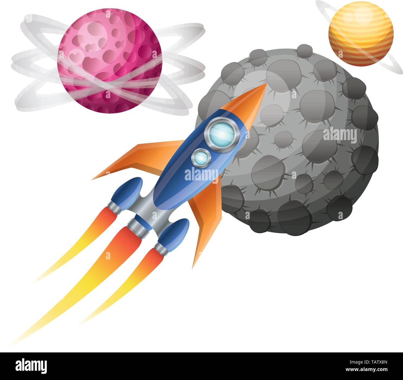 rocket flying with planets of the solar system background Stock Vector ...