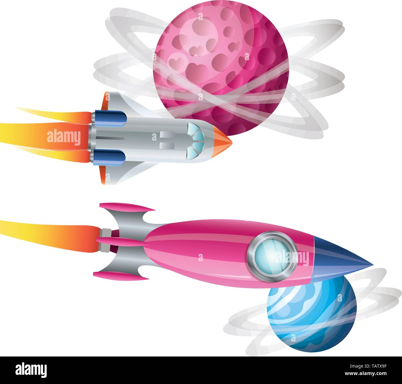 rockets flying with planets of the solar system background Stock Vector ...