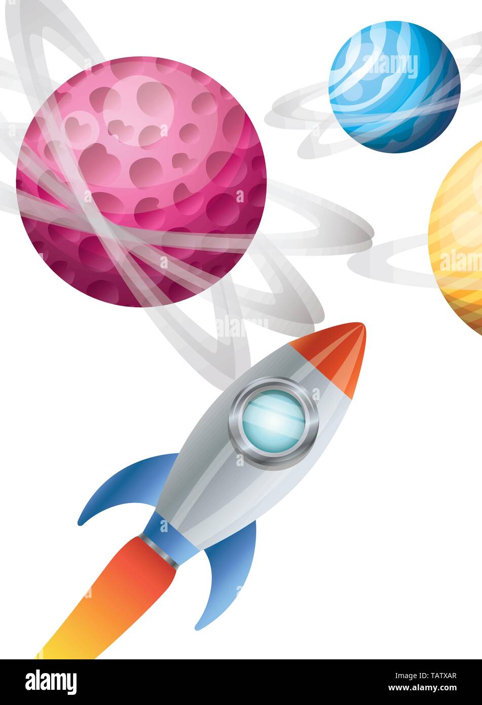 rocket flying with planets of the solar system background Stock Vector ...