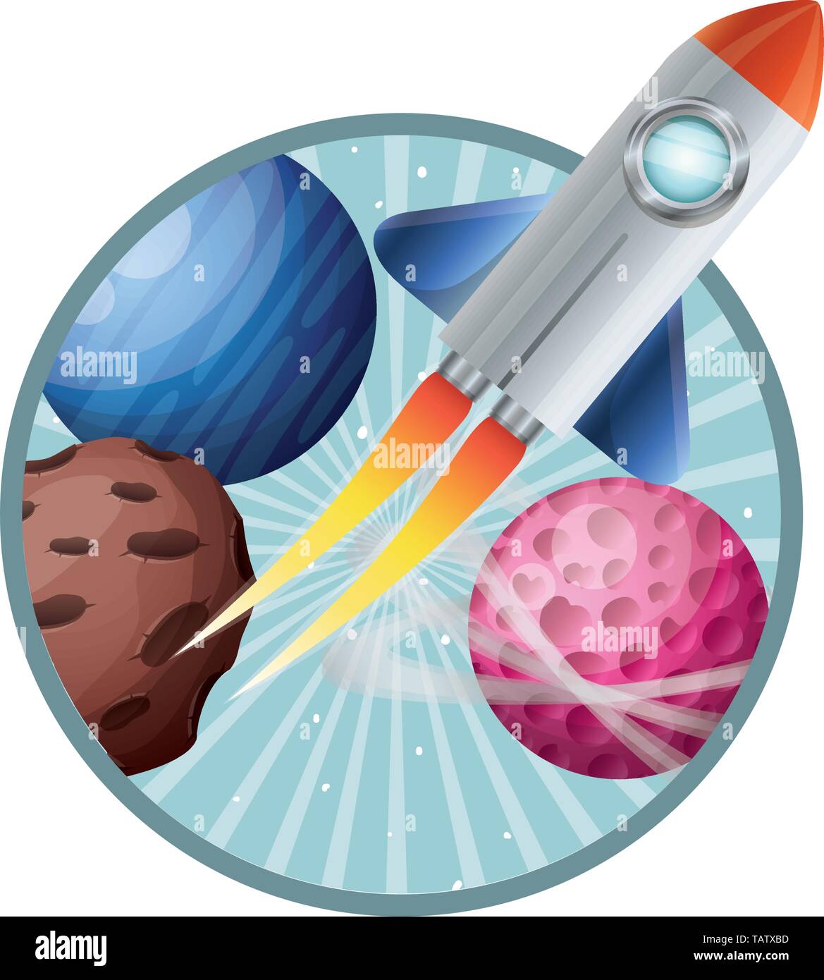 frame with rocket flying and planets of the solar system Stock Vector ...