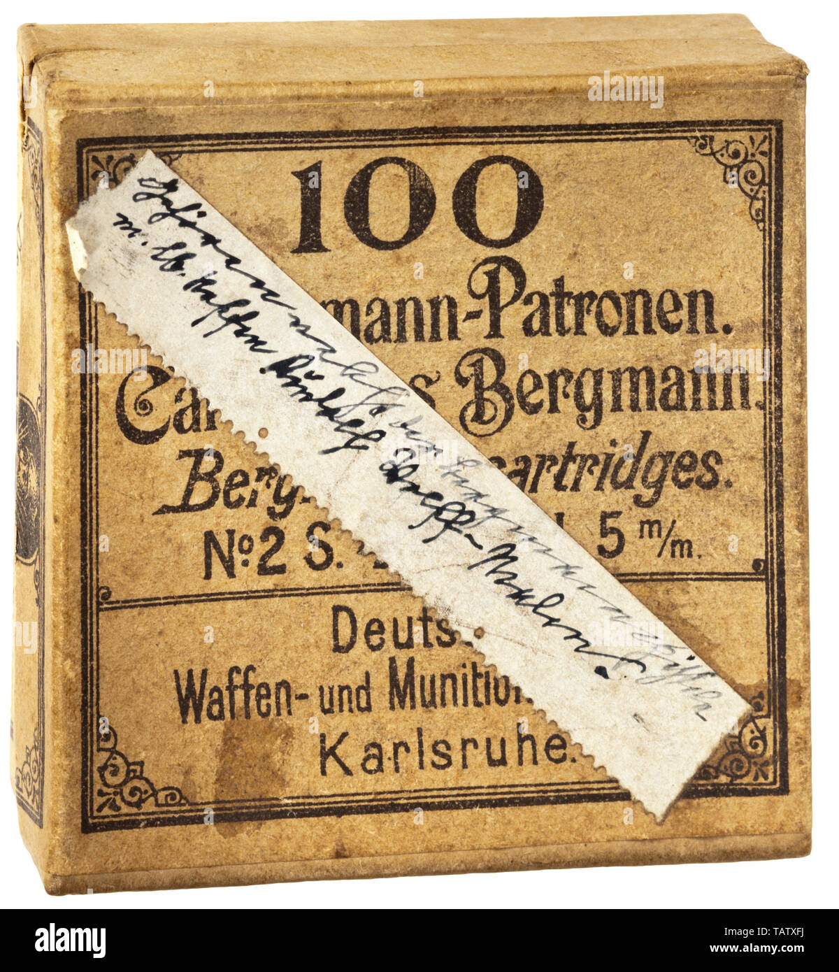 A box with 68 cartridges in 5 mm calibre Bergmann, Manufactured by ...