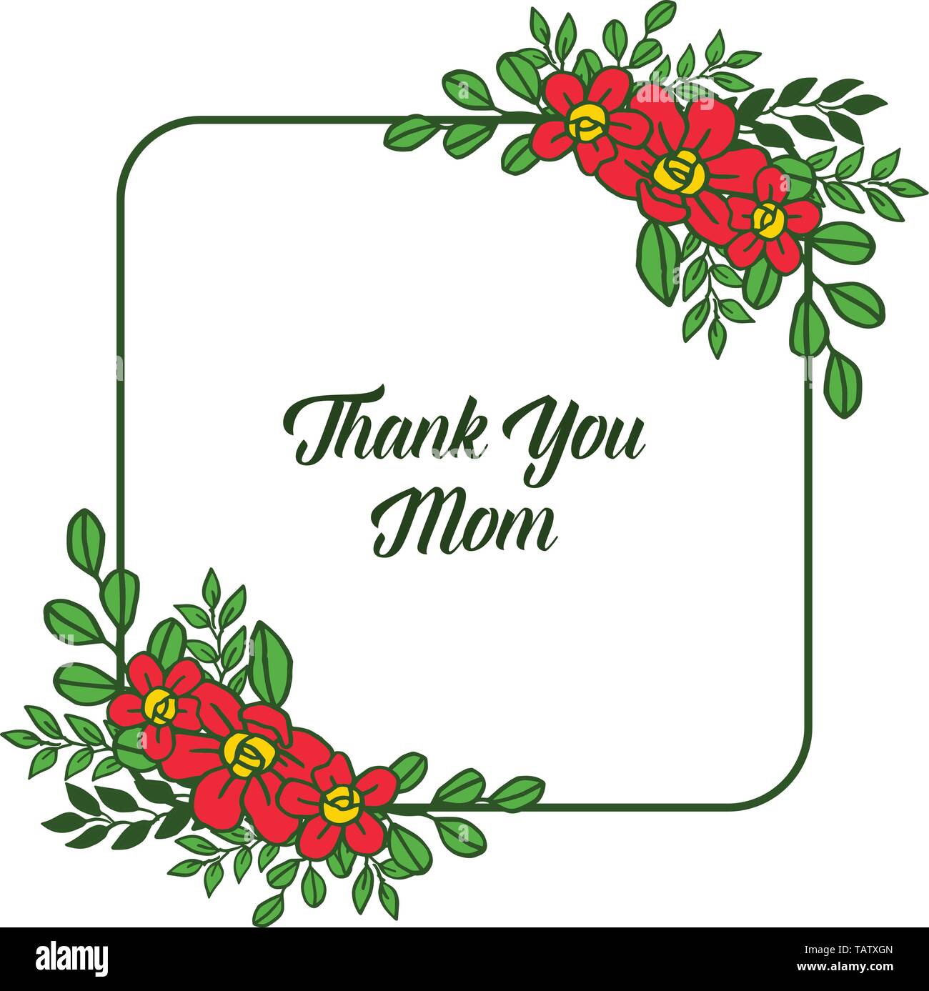 Vector illustration shape card thank you mom with ornate orange flower ...