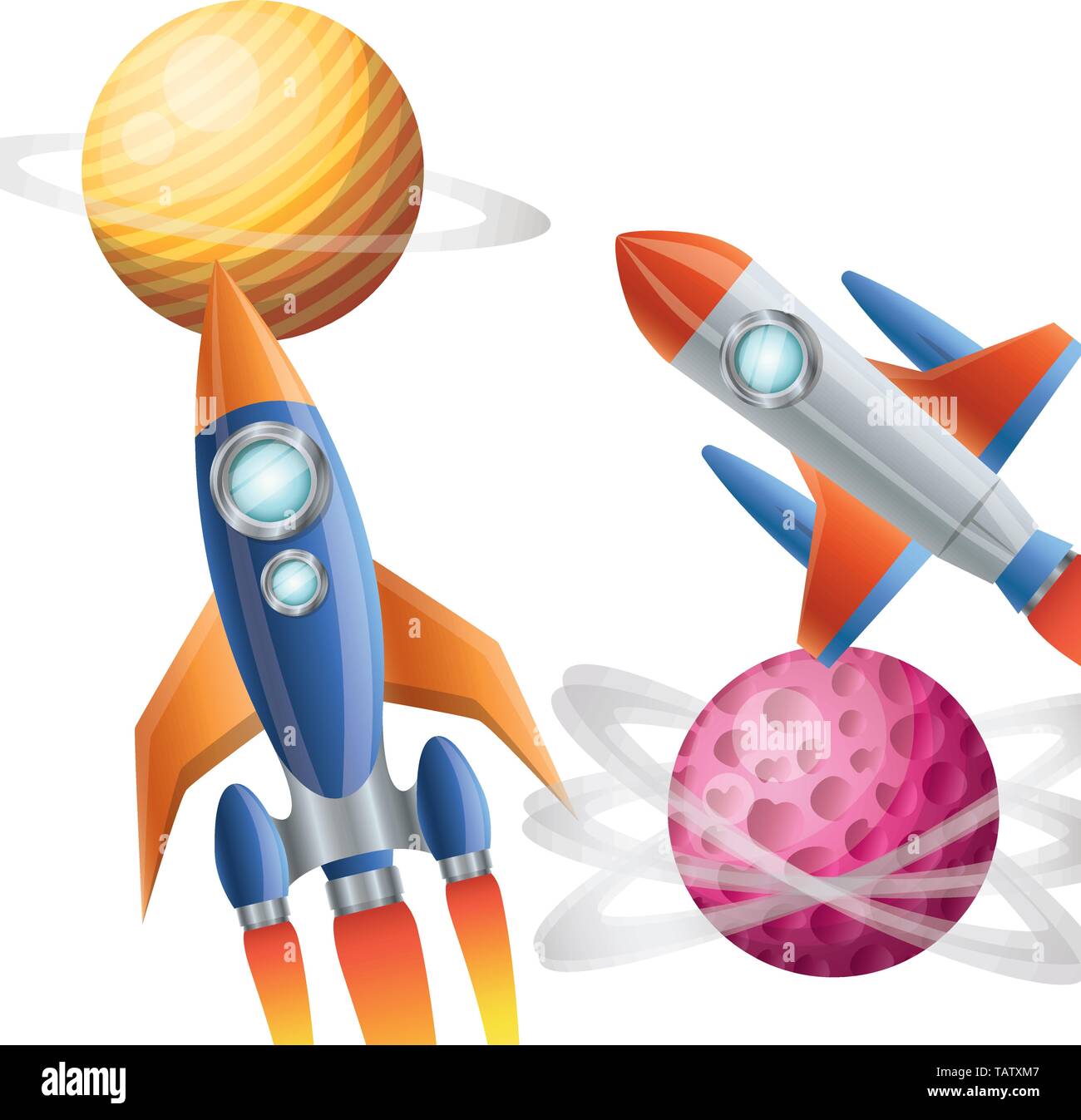 rockets flying with planets of the solar system background Stock Vector ...