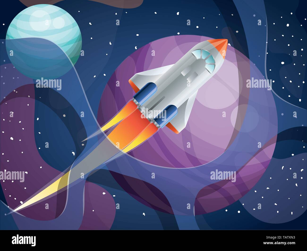 rocket flying with planets of the solar system background Stock Vector ...