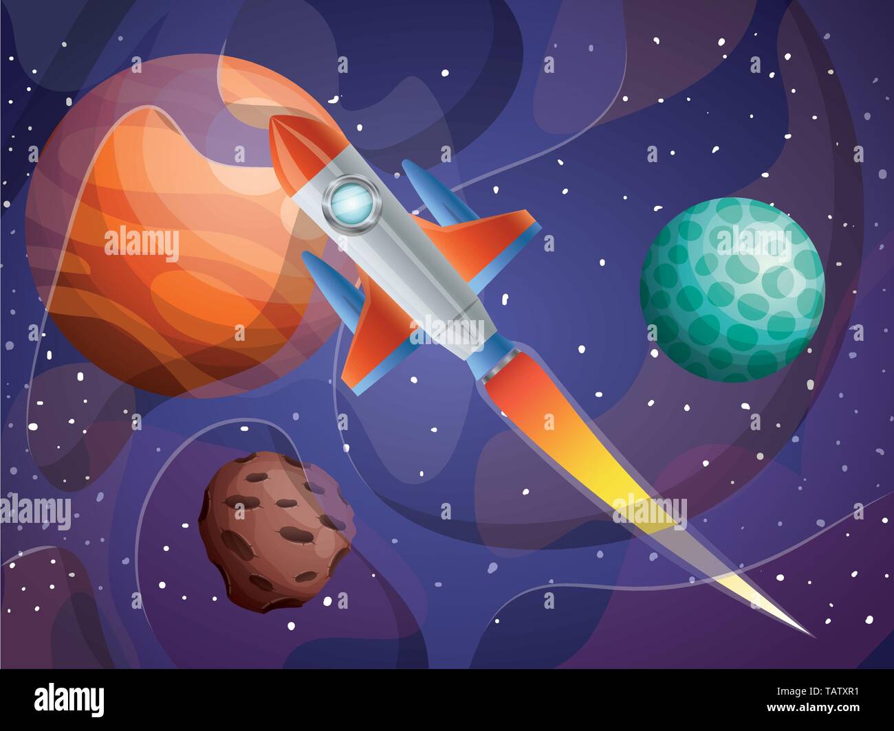 rocket flying with planets of the solar system background Stock Vector ...