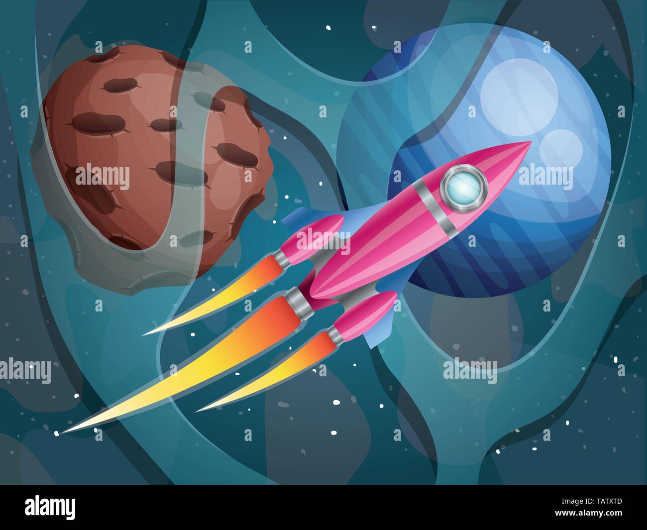 rocket flying with planets of the solar system background Stock Vector ...