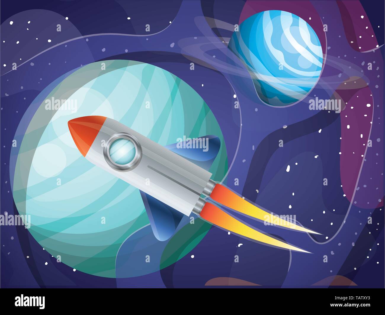 rocket flying with planets of the solar system background Stock Vector ...