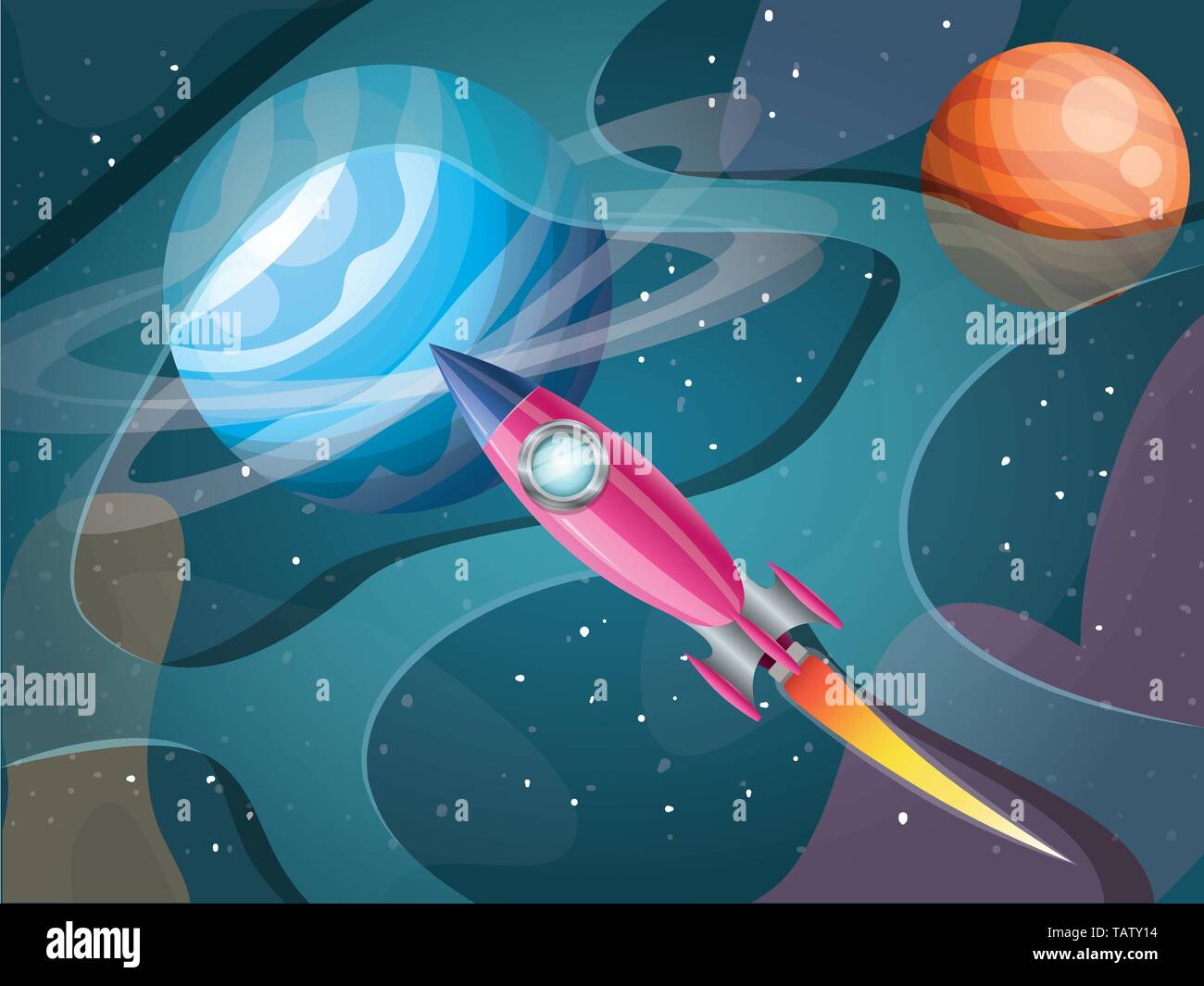 rocket flying with planets of the solar system background Stock Vector ...