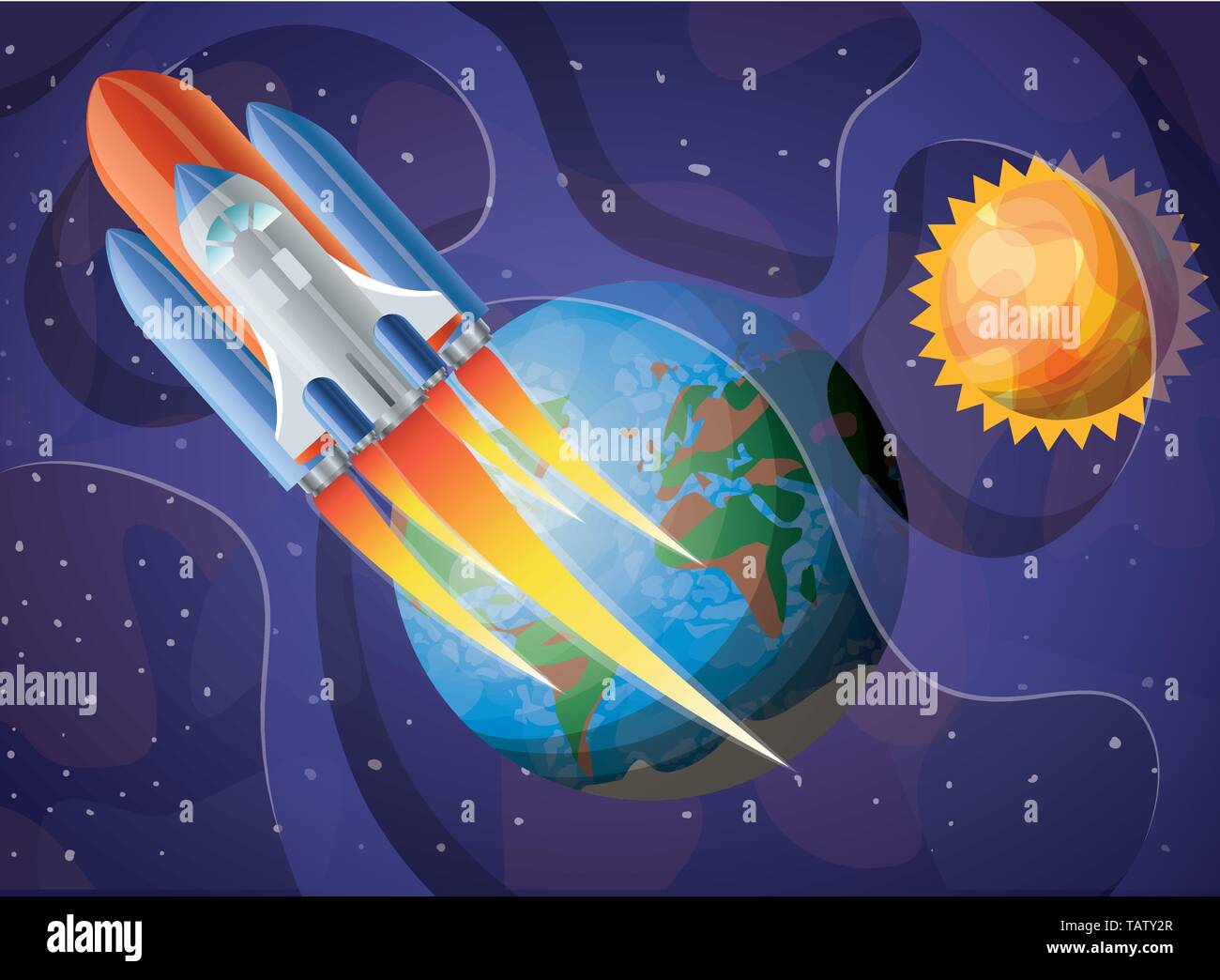 rocket flying with planets of the solar system background Stock Vector ...