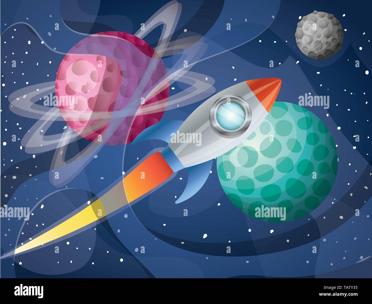 rocket flying with planets of the solar system background Stock Vector ...