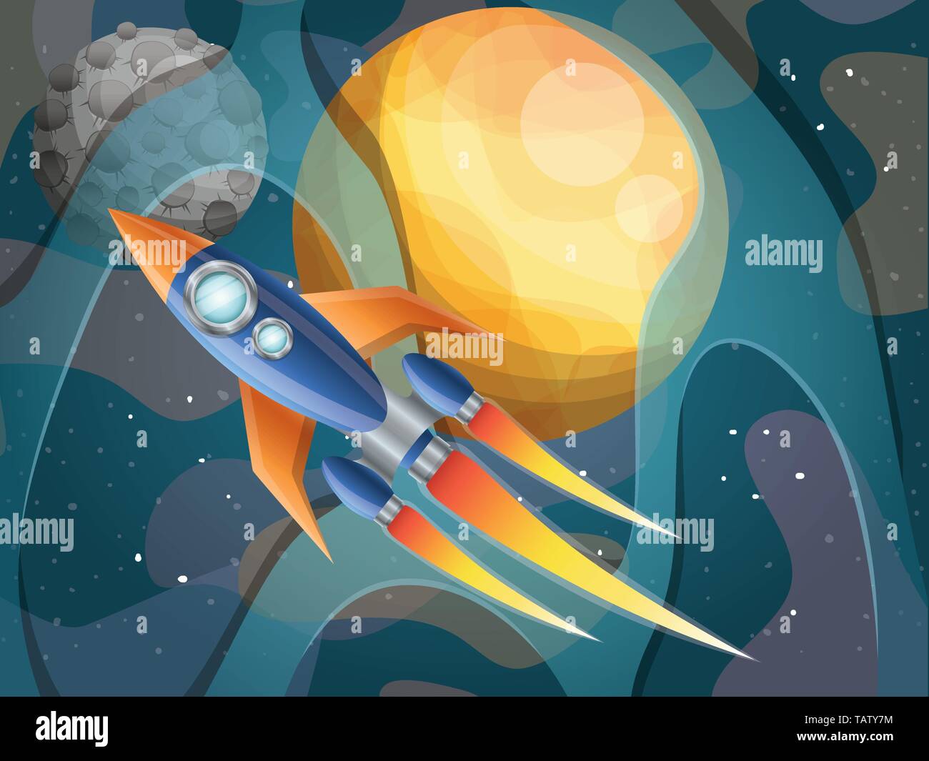 rocket flying with planets of the solar system background Stock Vector ...