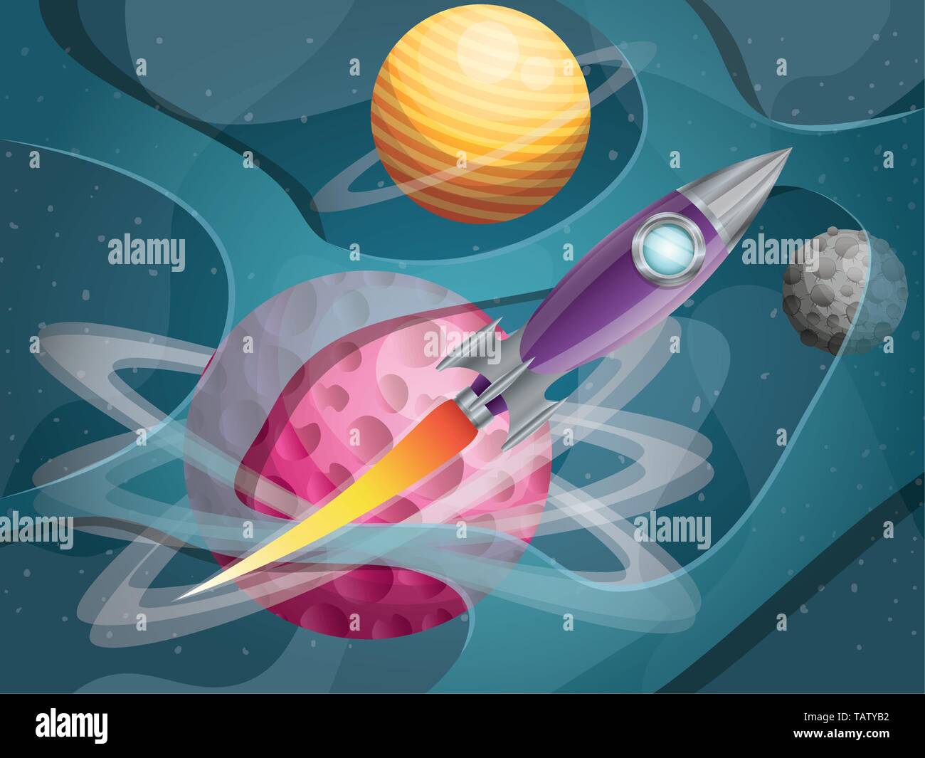 rocket flying with planets of the solar system background Stock Vector ...