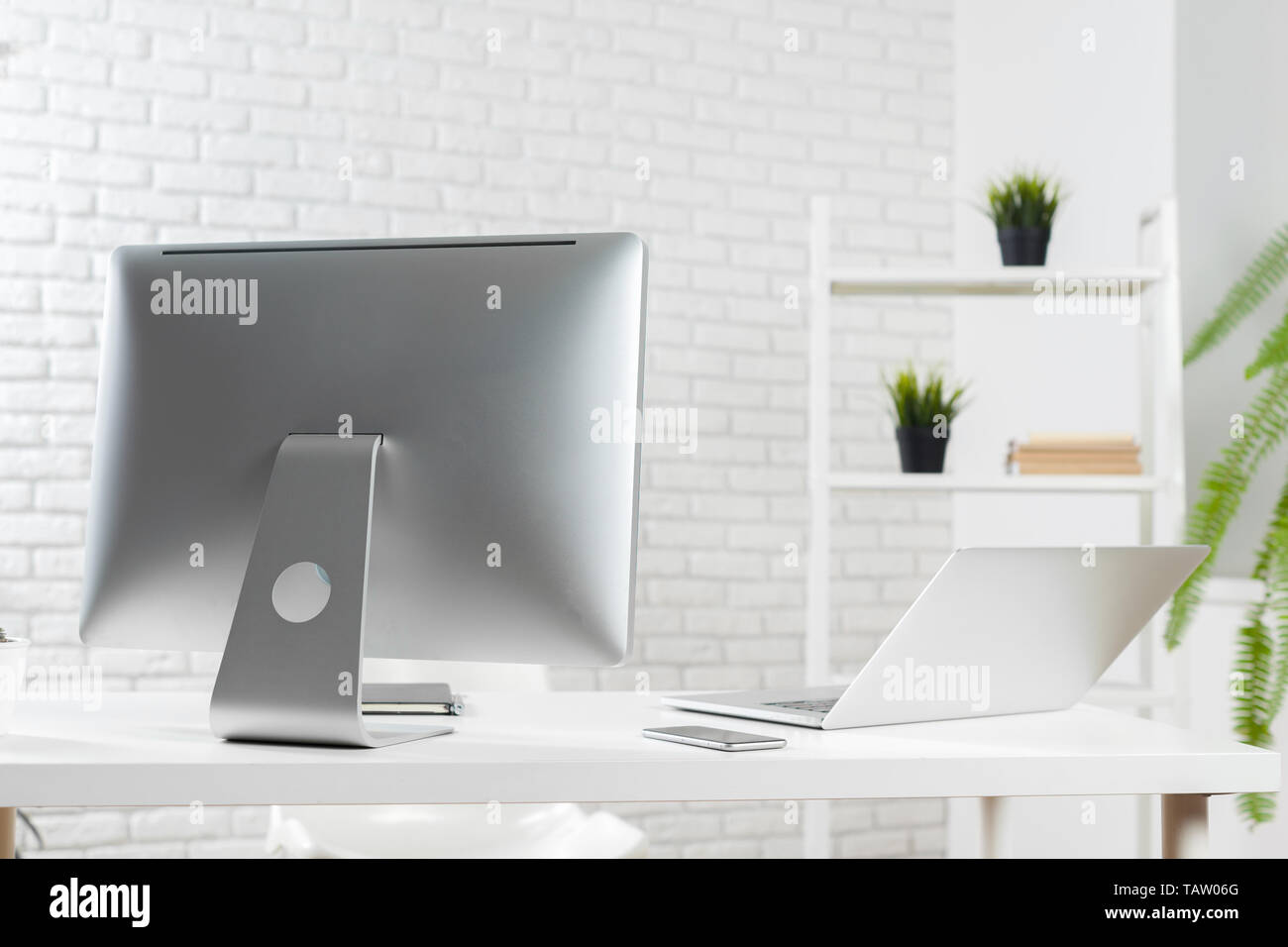 Stylish workspace with computer Stock Photo - Alamy