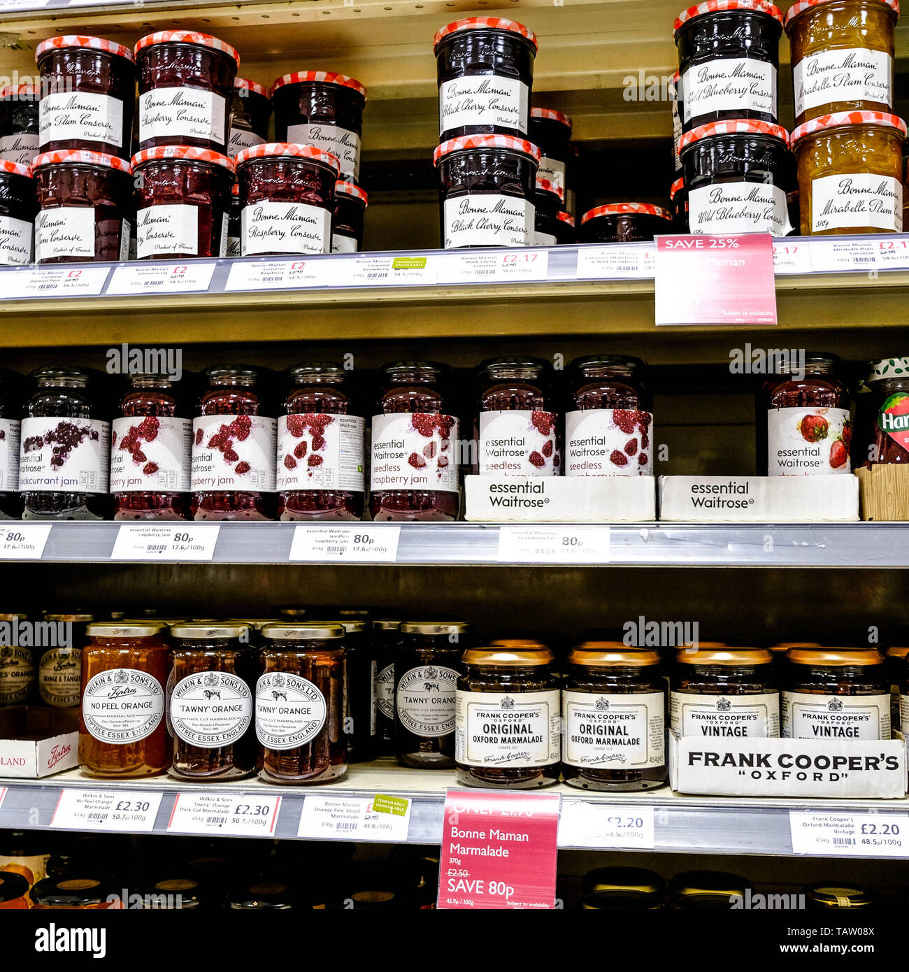 Selction of Popular Jam and Marmalades on a Supermarket Shelf Where in ...