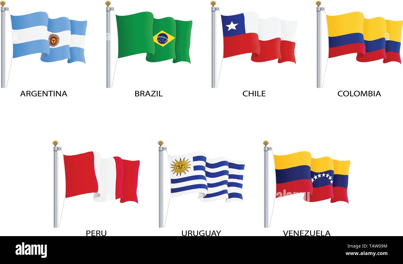 South America country flying flat flags pack. Vector illustration Stock ...
