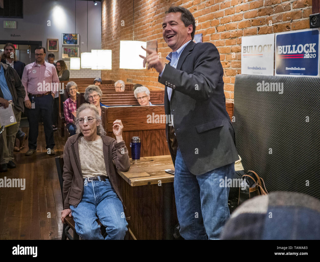 Ames, Iowa, USA. 28th May, 2019. Governor STEVE BULLOCK (D-MT) speaks ...