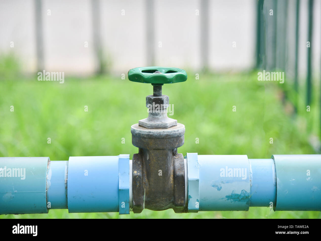 valve water shut on pvc pipe in the garden Stock Photo - Alamy