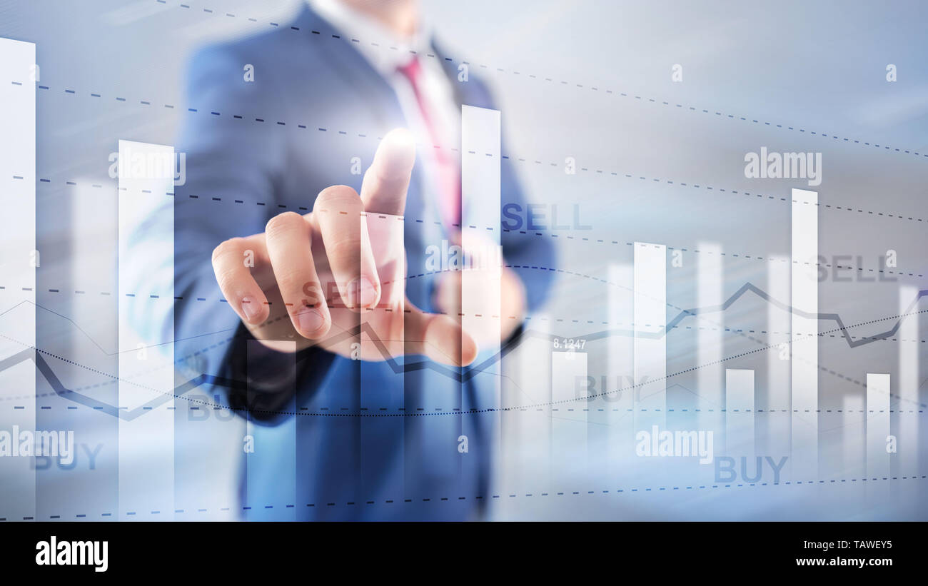 Financial stock trading graph chart diagram business finance concept double exposure mixed media ...