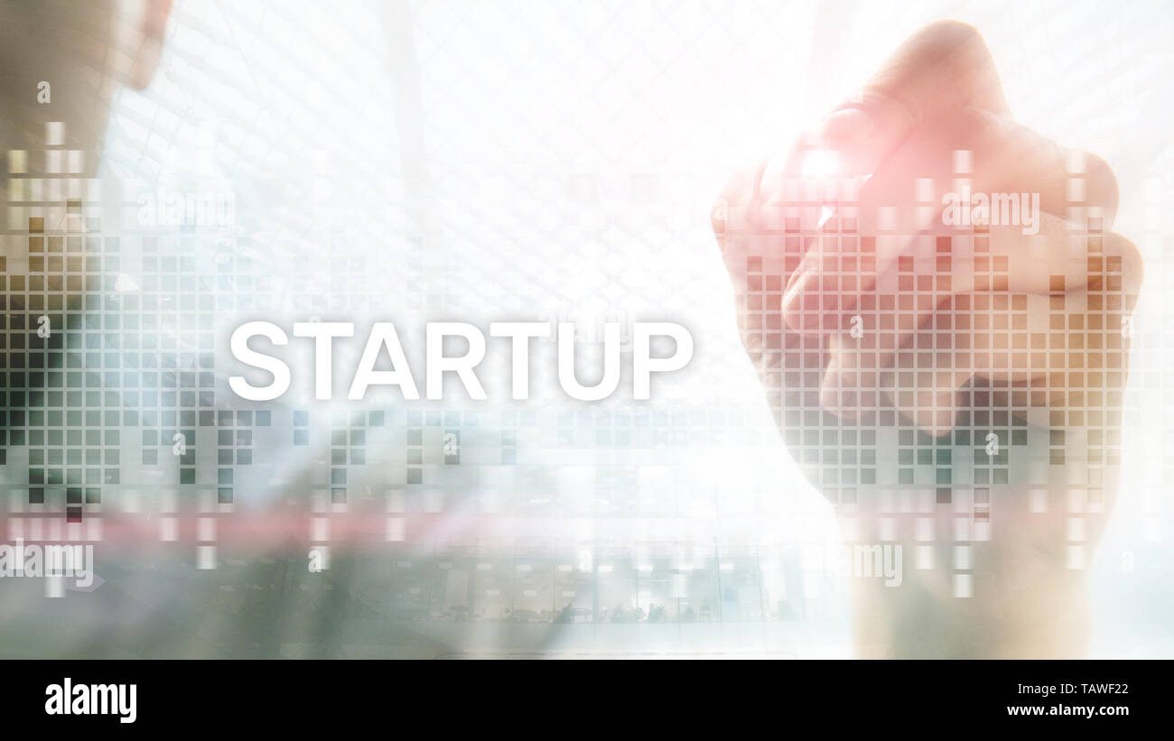 Startup concept with double exposure diagrams blurred background Stock ...