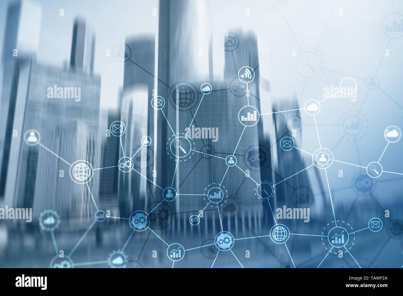 Double exposure Business organization structure on blurred background ...