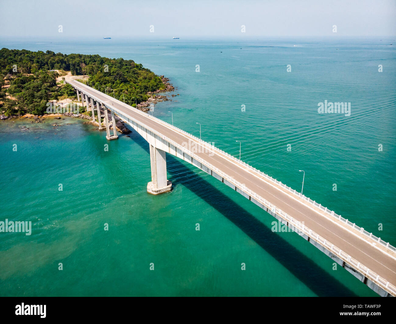 Scenic Aerial View of Bridge over the Sea. bridge TECHO MORAKAT to ...
