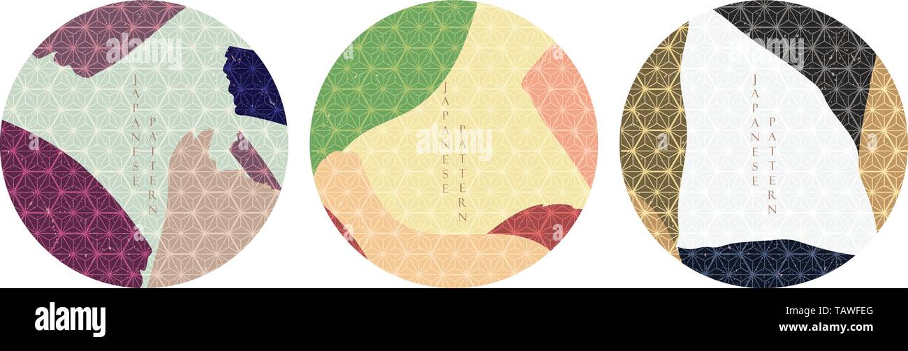 Japanese icons vector. Circle shape template with Japanese pattern ...