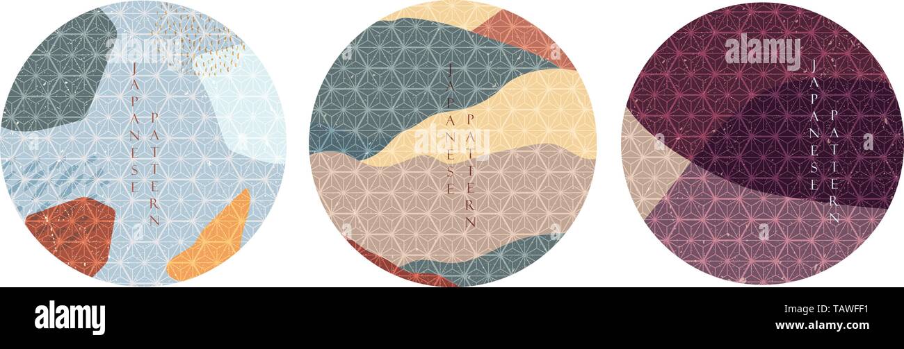 Japanese icons vector. Circle shape template with Japanese pattern ...