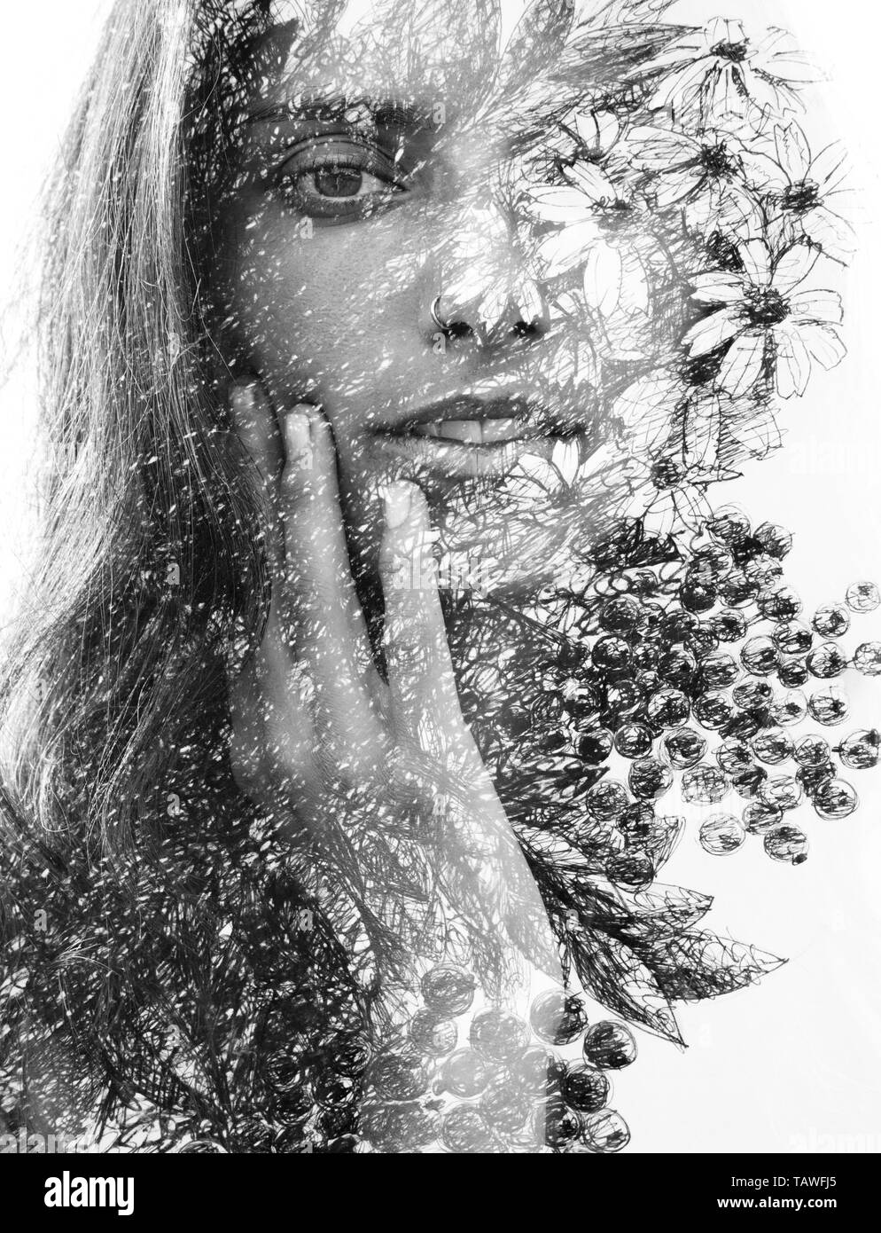 Portrait photography blends in with original artwork Stock Photo - Alamy