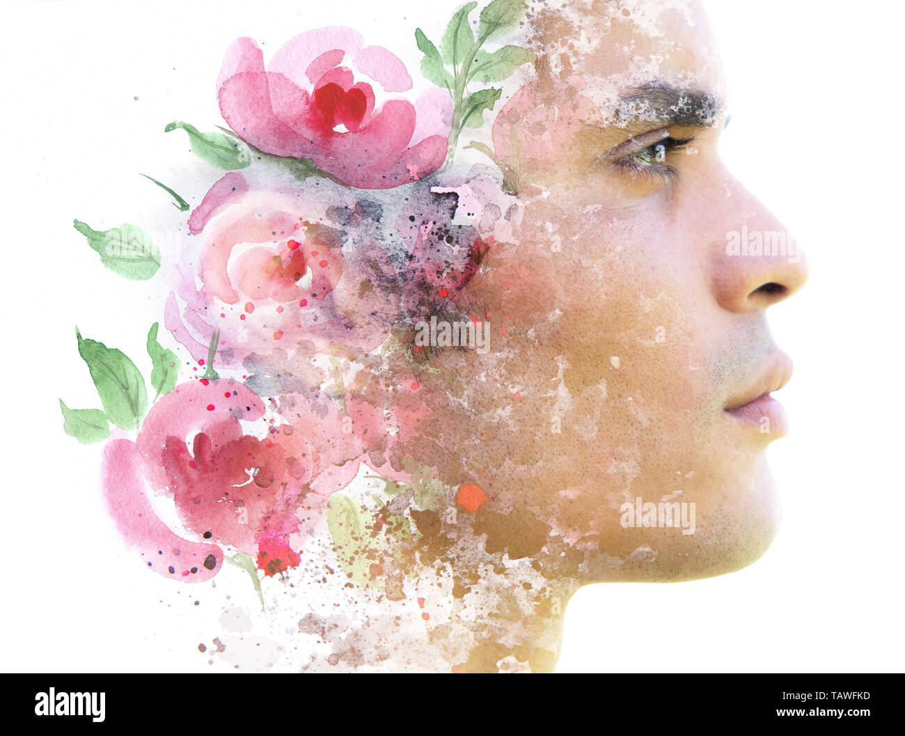 Portrait photography blends in with original artwork Stock Photo - Alamy