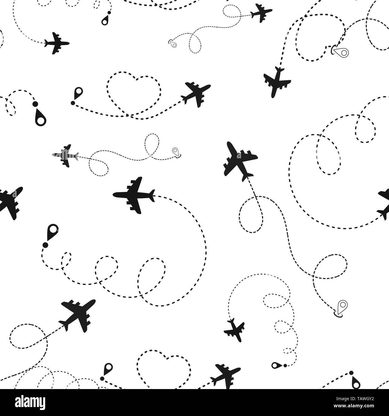 Travel around the world airplane routes seamless pattern, background ...