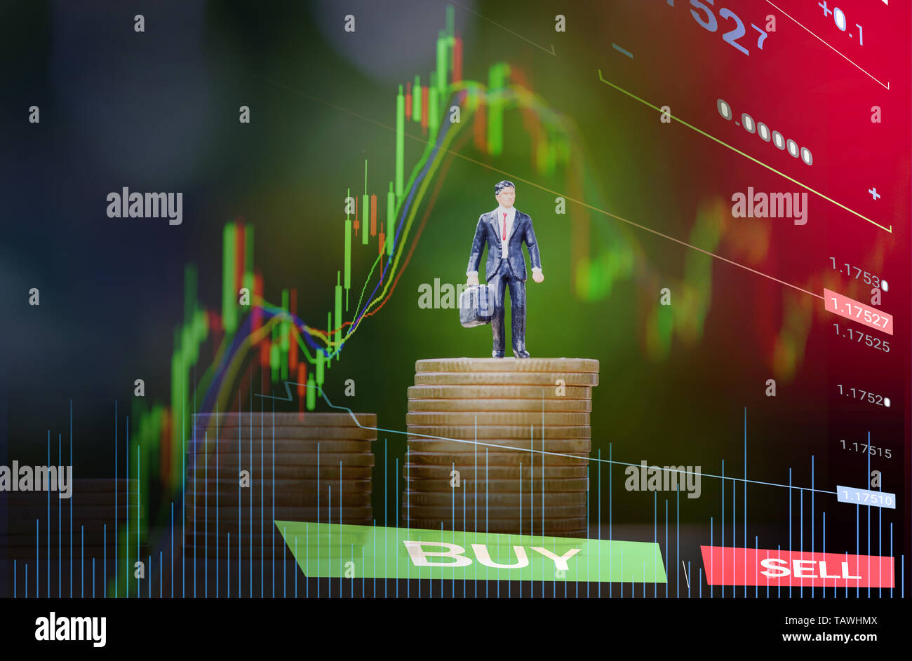 Gold coin step up success planning concept / business man standing on ...