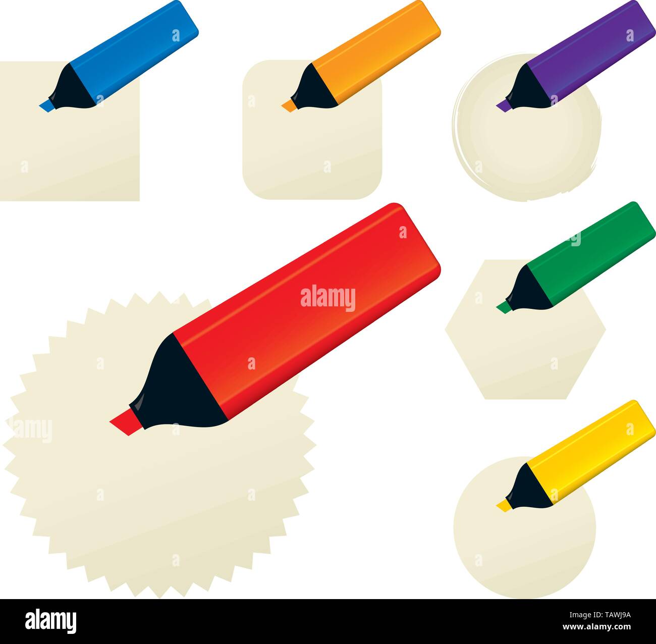 Set of different fluorescent markers and papers. Vector eps10 Stock ...