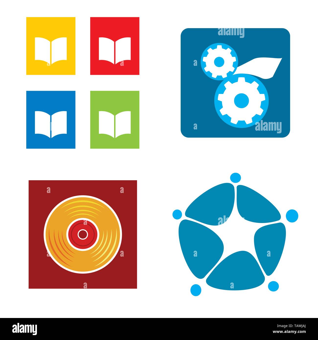 Vector illustration. Set of four media logos in flat style Stock Vector ...