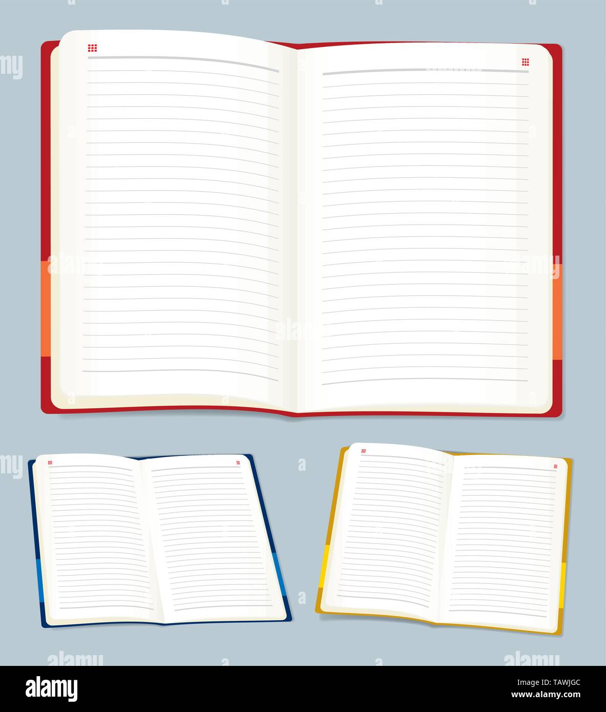 Vector illustration eps10. Open notebook in various positions and ...