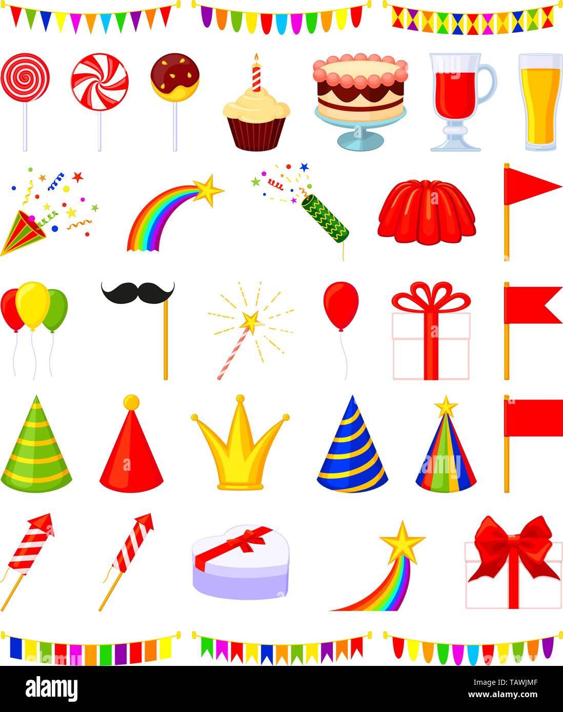 35 colorful cartoon party elements set Stock Vector Image & Art - Alamy
