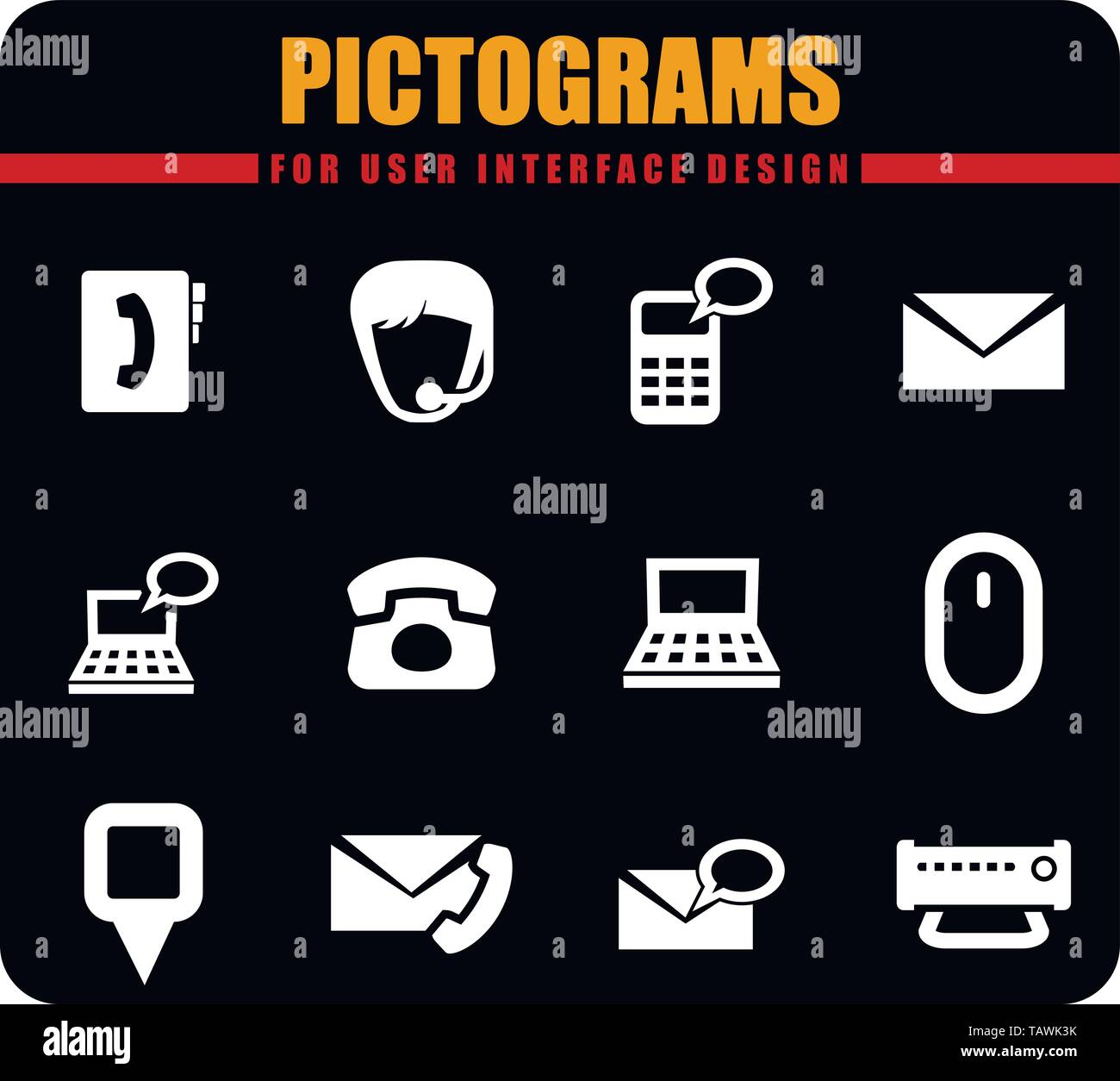 Contact us professional vector pictograms for user interface design ...