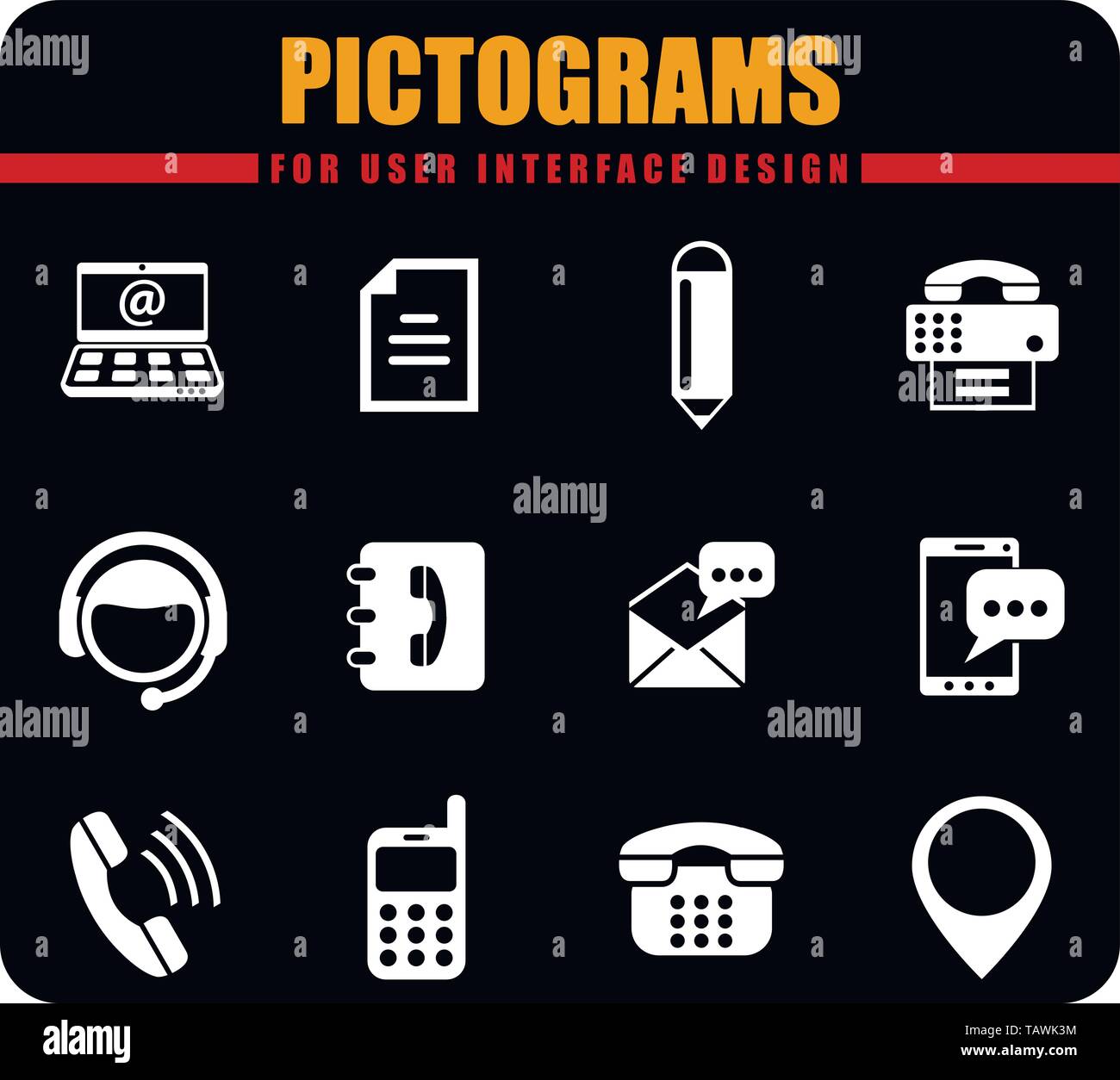 contact us professional vector pictograms for user interface design ...